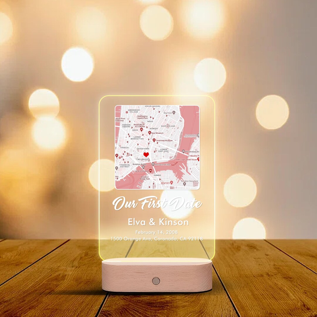 First Date Map Custom Night Light Plaque Where We Met Plaque ...