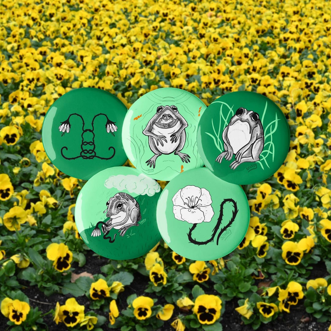 Sad Frog Squad Pin Set – Kawaii Frog Pins With Wildflowers | Cute ...