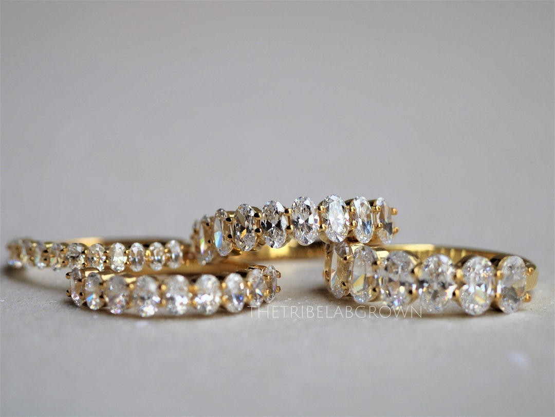 Oval Cut Moissanite Half Eternity Band Oval Wedding Band Women Oval ...