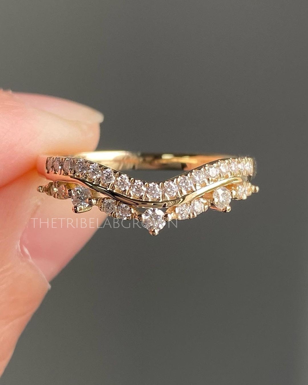 14K Solid Gold Round Cut Moissanite Wedding Band, Half Eternity Curved ...