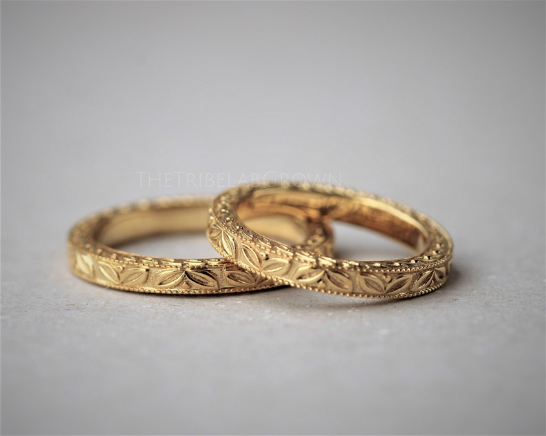 10k Gold Art Deco Wedding Band: Filigree Rose Gold Stackable Ring - Etsy