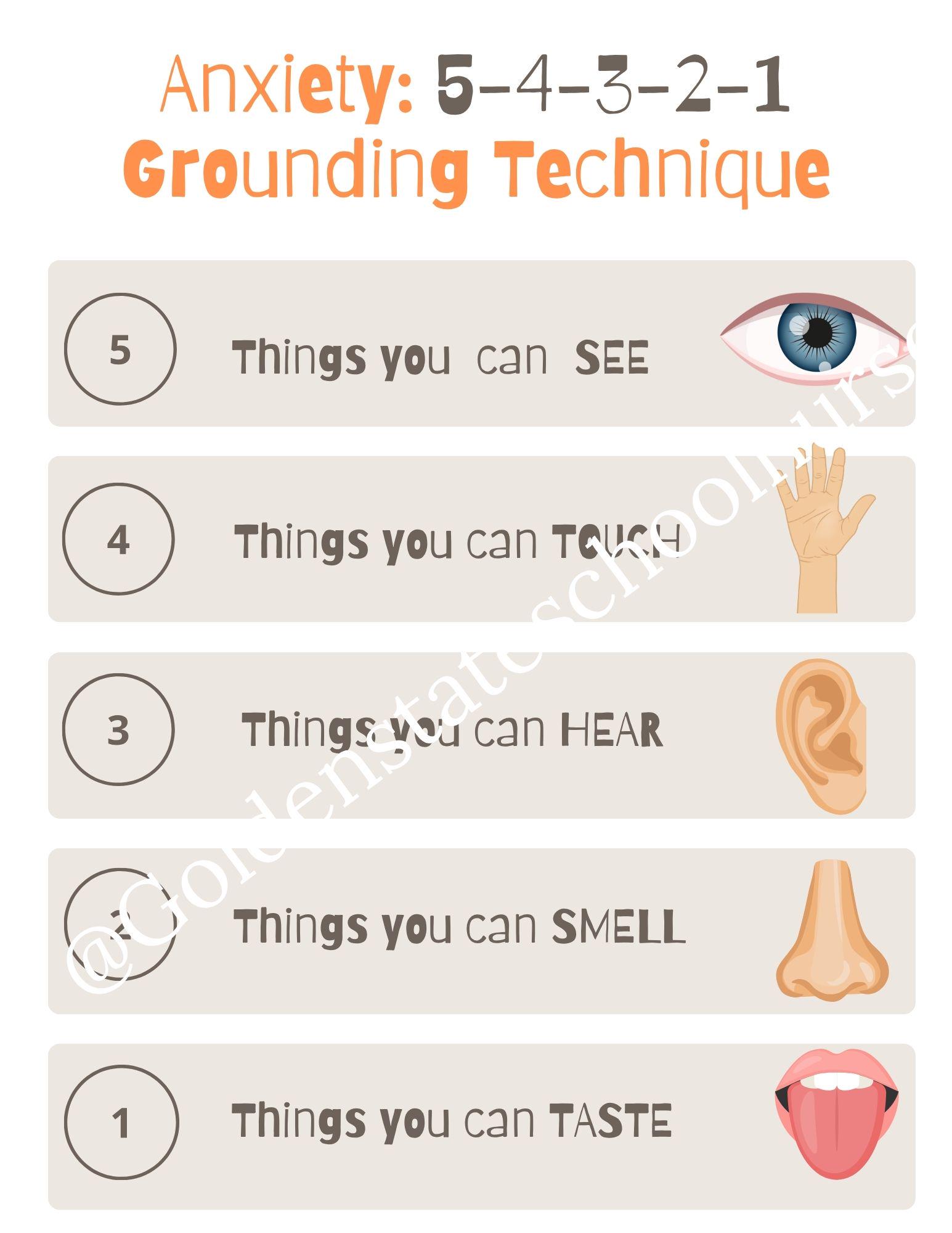 Anxiety- 5-4-3-2-1 Grounding Technique for Children. School Nurse ...