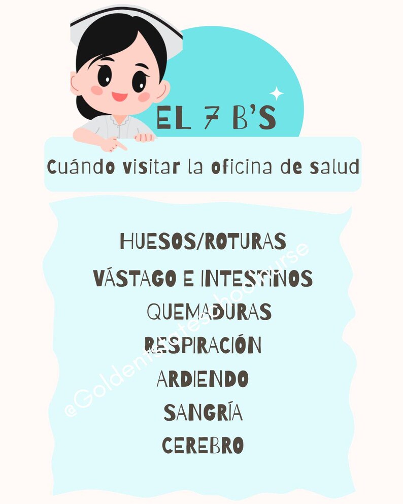 Set of 5, When to Visit the School Nurse, the 7 B's of School Nurse ...