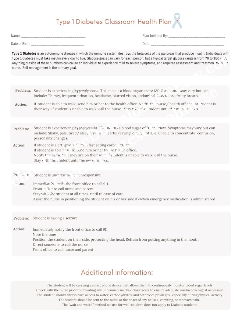 Type 1- School Health Plan - Etsy