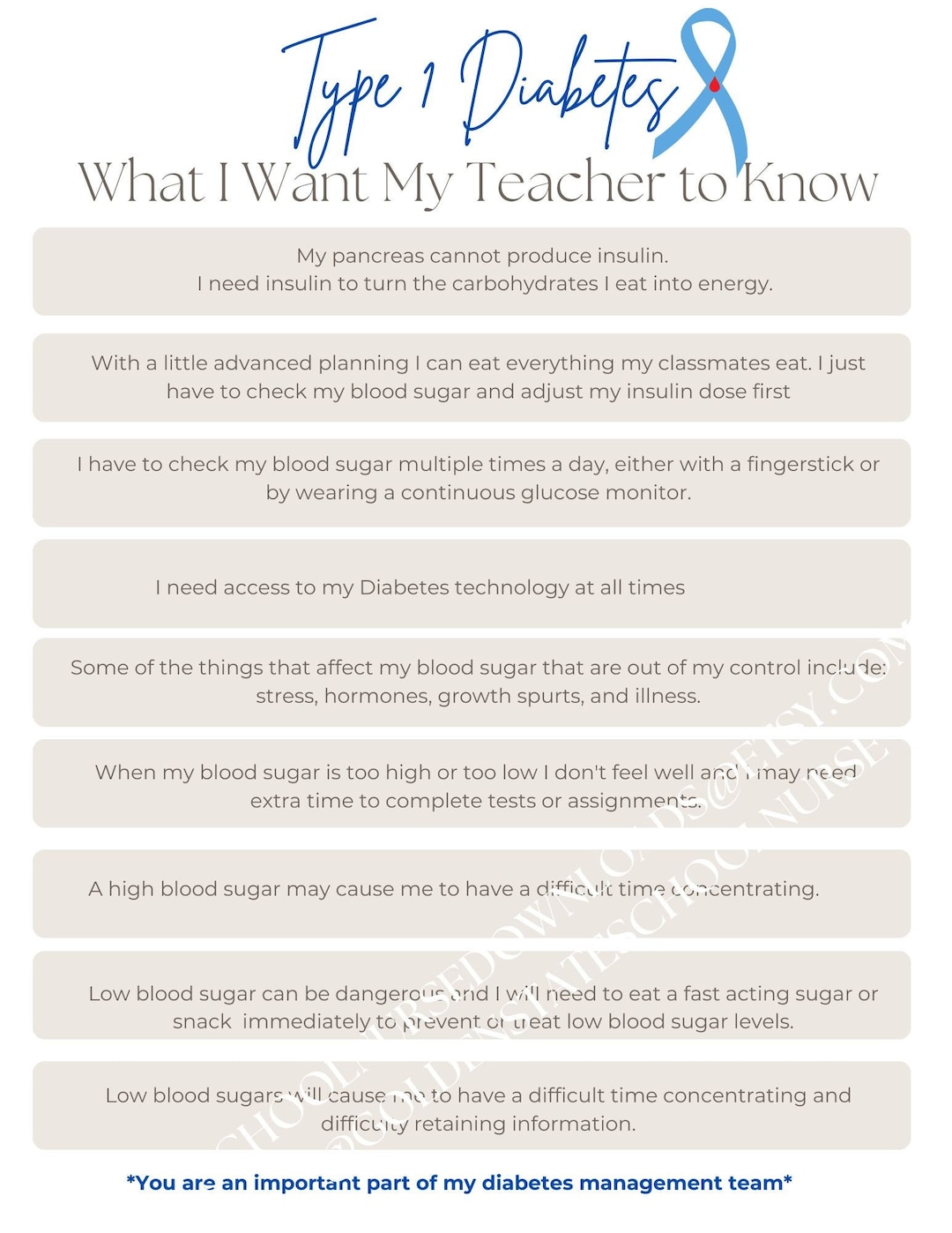 Type 1 Diabetes, What I Want My Teacher to Know, School and Diabetes ...