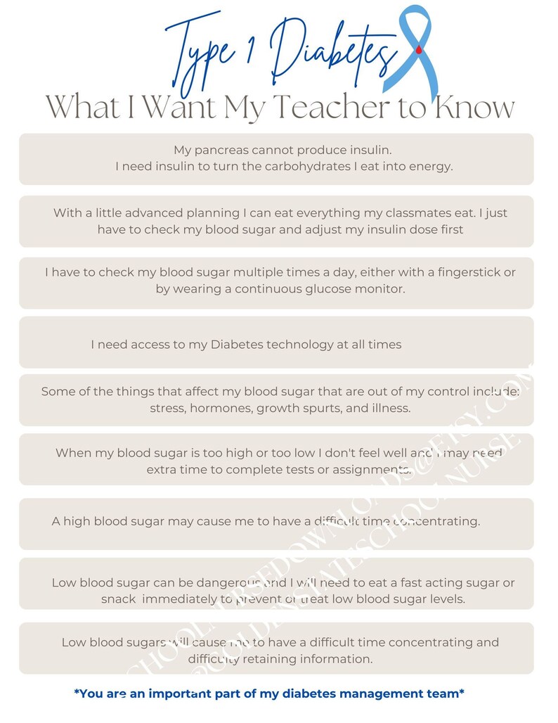 Type 1 Diabetes, What I Want My Teacher to Know, School and Diabetes ...