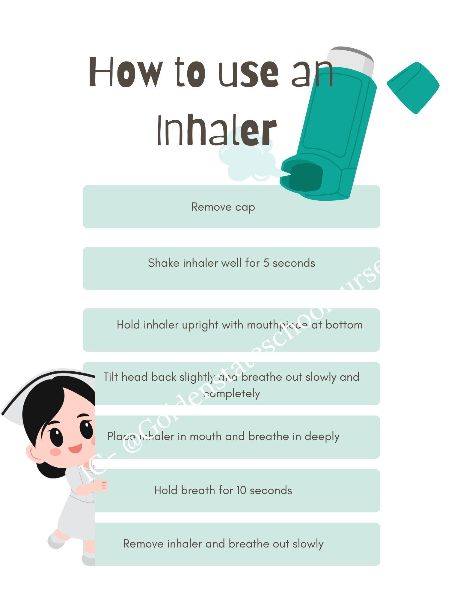 How to Use an Inhaler, School Nurse Infographic, Asthma, Spanish and ...