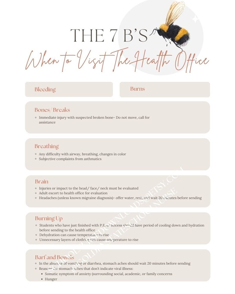 The 7 B's- When to Visit the School Nurse, School Nurse Infographic ...