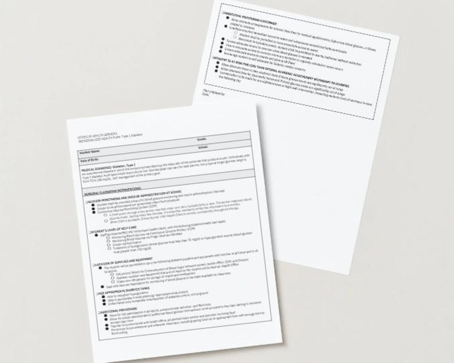 Diabetes School Health Plan, Type 1 Diabetes IHP - Etsy