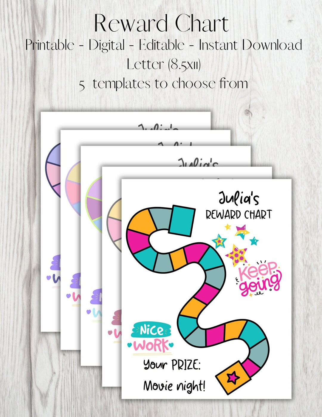 5 EDITABLE Reward Charts. DIGITAL. Instant Download - Etsy