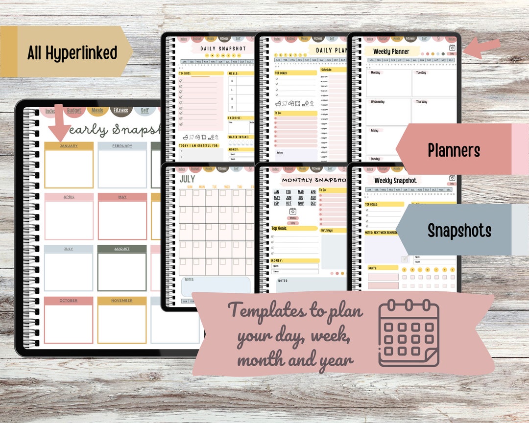Everyday All-in-one Pink Rainbow Cheerful Digital Planner: Organize ...