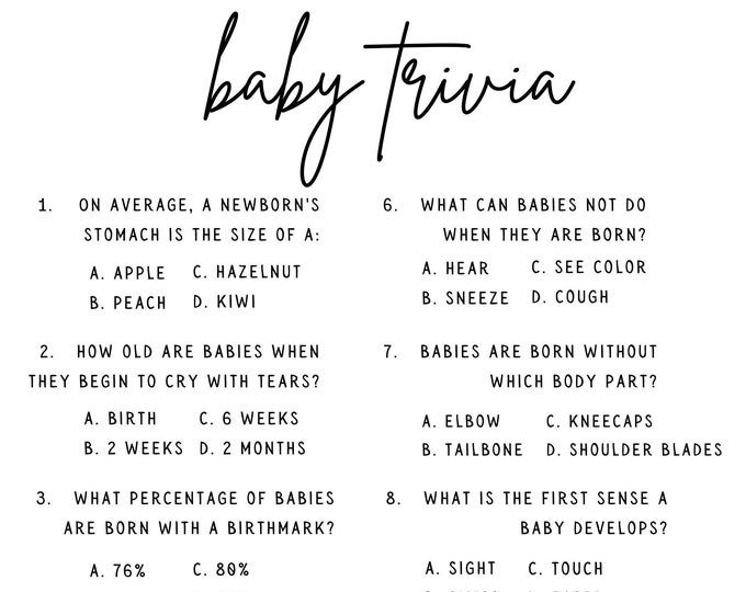 Minimalist Baby Trivia | Baby Trivia Game | Minimalist Baby Shower ...