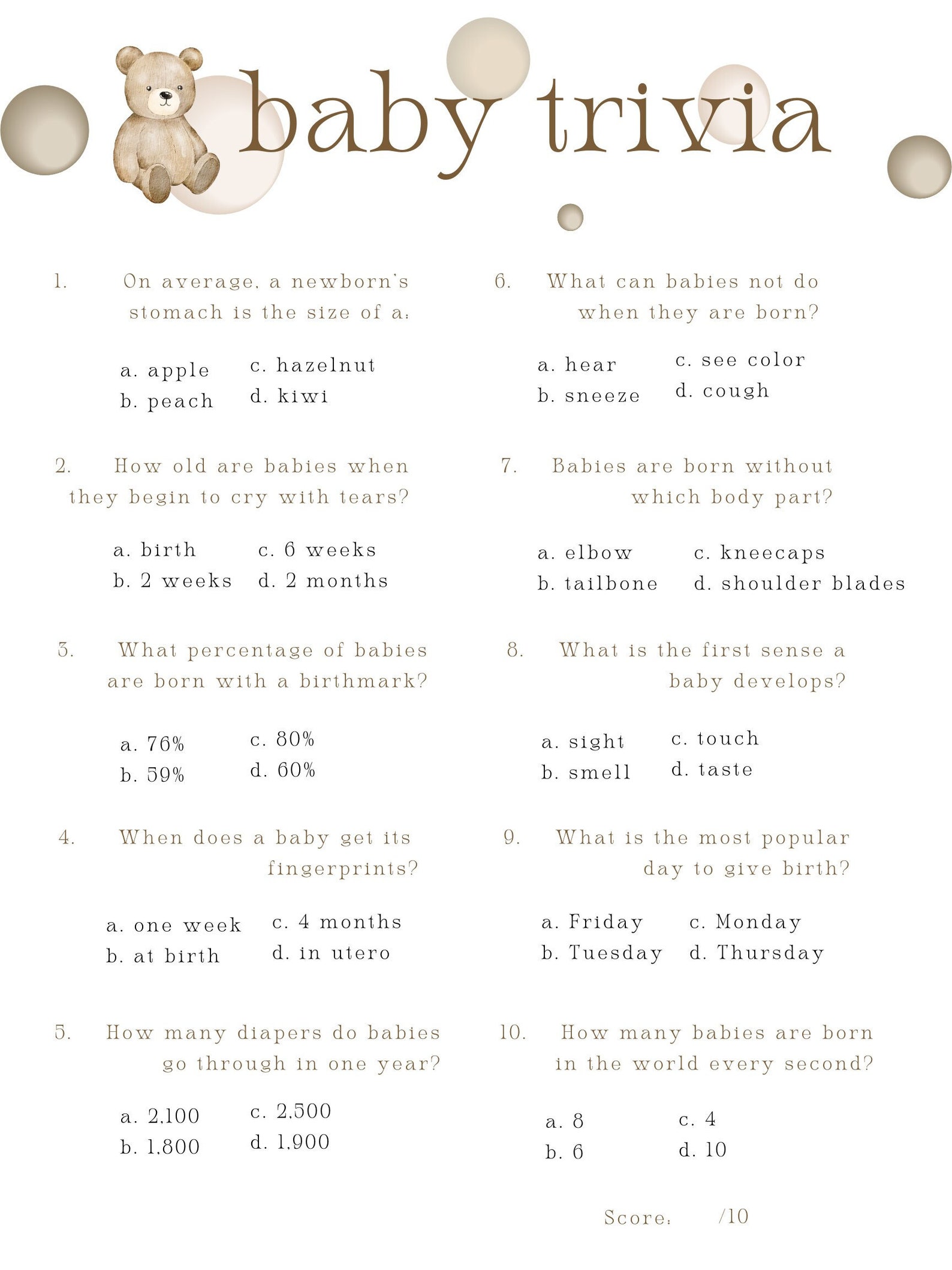 Teddy Bear Baby Trivia | Teddy Bear Baby Shower Theme | Baby Shower ...