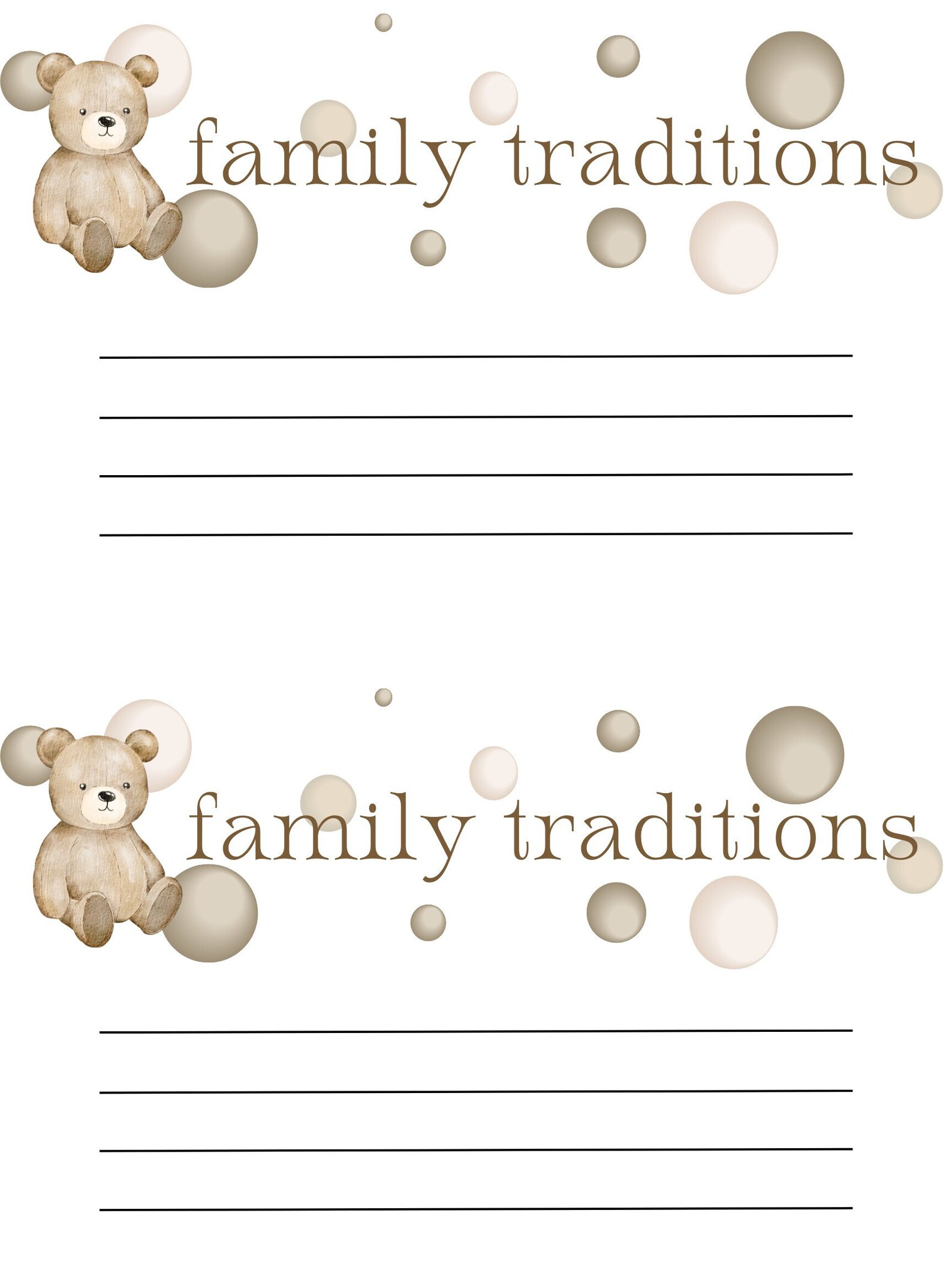 Teddy Bear Family Traditions Chart Family Traditions Game Baby Shower ...