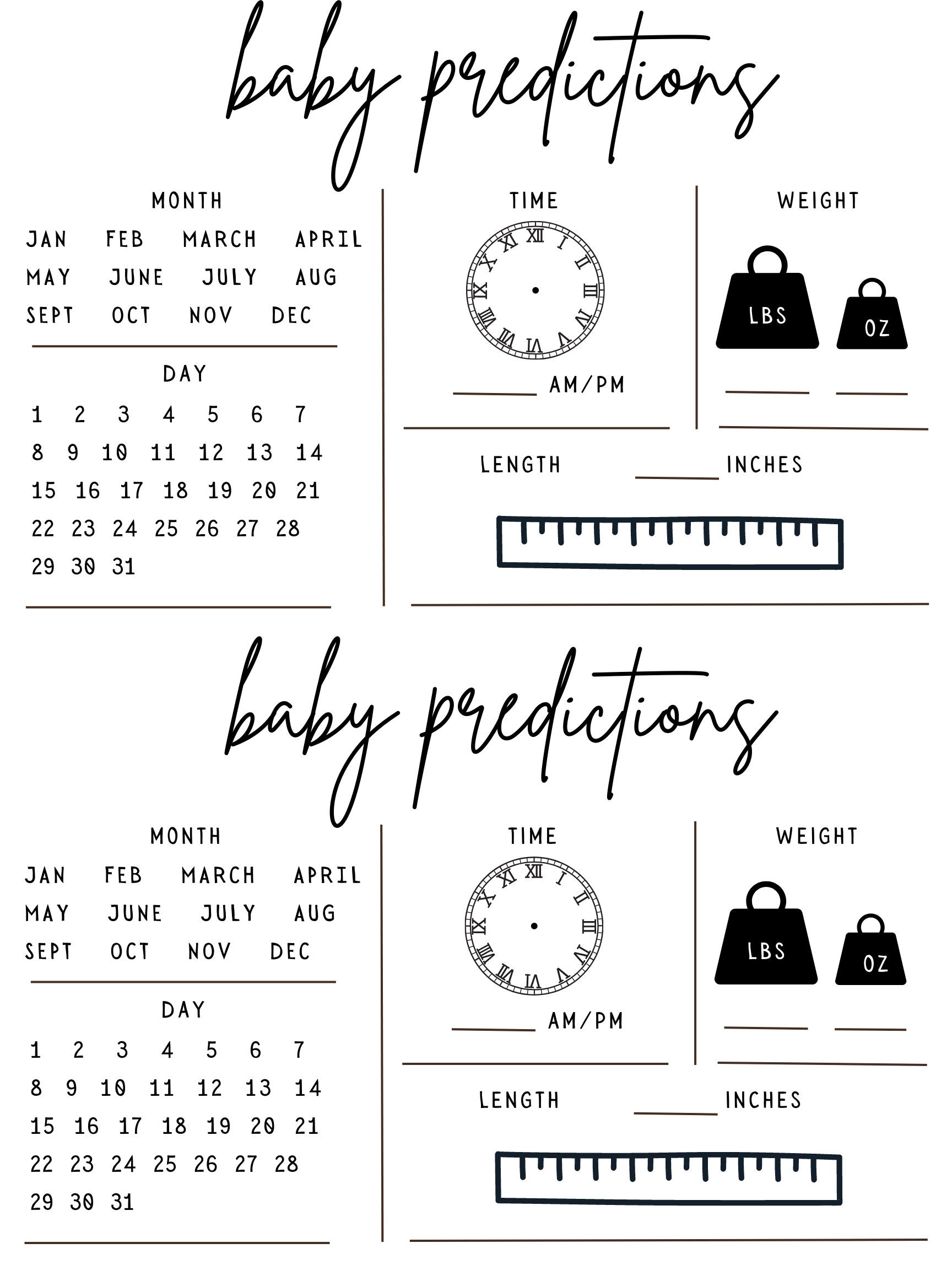 Minimalist Baby Prediction Chart | Minimalist Baby Shower Theme | Baby ...