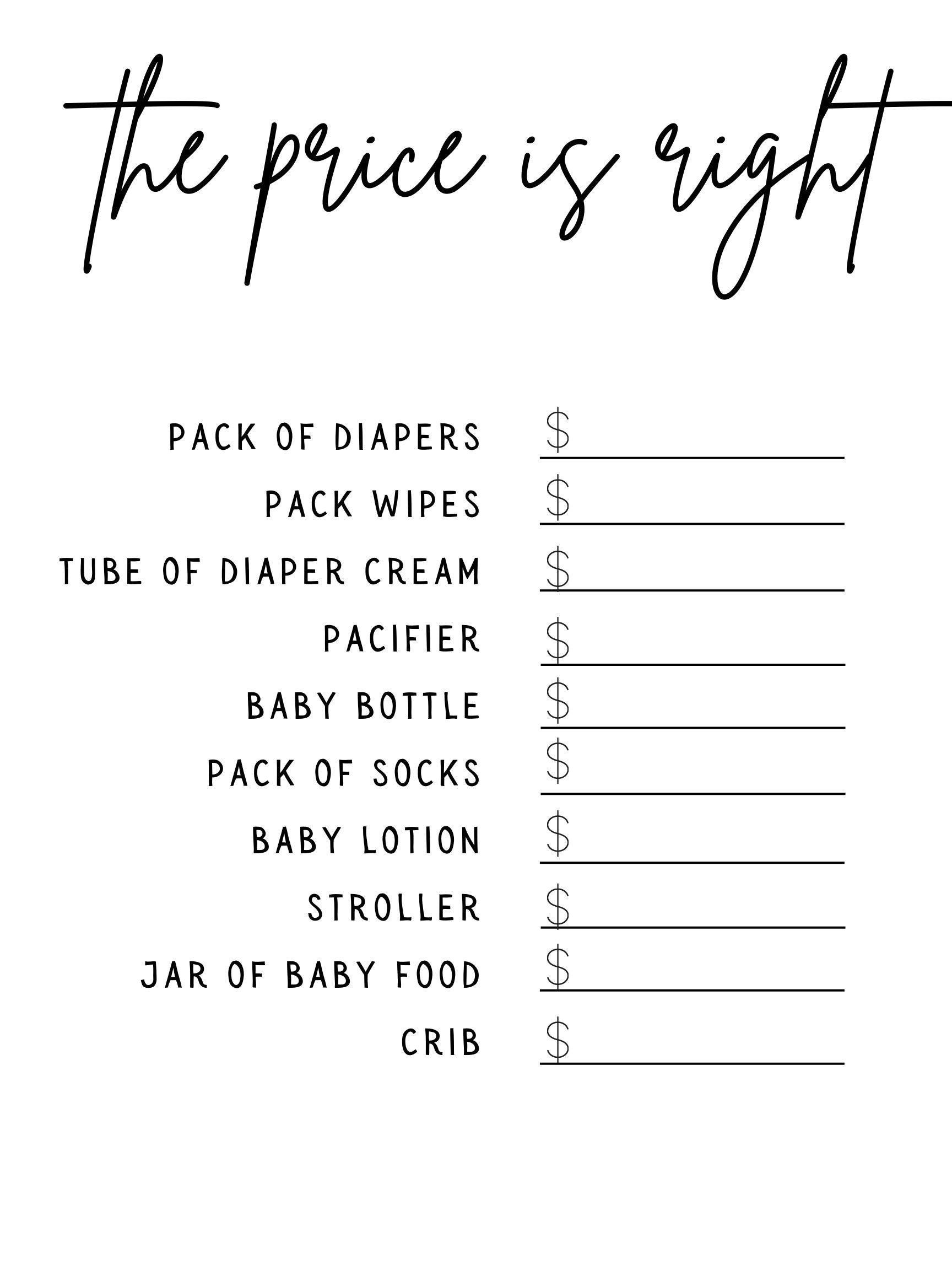 Minimalist the Price is Right Game | Price is Right Baby Edition ...