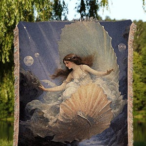 Venus Mermaid Renaissance Blanket | Celestial Mermaid Cottagecore Decor ...