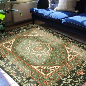 Ornate Floral Medallion Sage Green Rug Antique Persian Style Ethereal ...