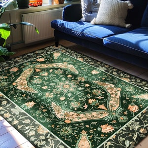 Elegant Sea Green Area Rug | Classic Ornate Statement Rug With Fine ...