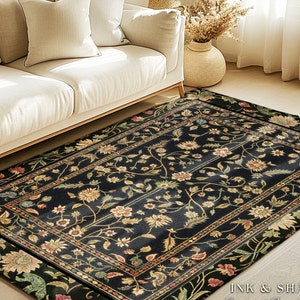 Dark Academia Living Room Rug | Dark Floral Aesthetic Common Room Home ...