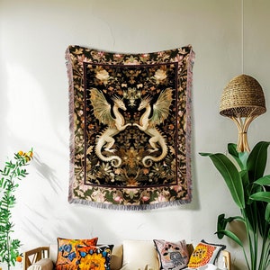 Ornate Antique Gold Folklore Aesthetic Baroque Dragon Tapestry Throw ...