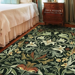 Emerald Green Floral Dark Botanical Runner Art Deco Rug Whimsical ...