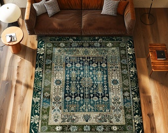 Muted Green Boho Area Rug Rustic Aesthetic Living Room Pastel Green ...