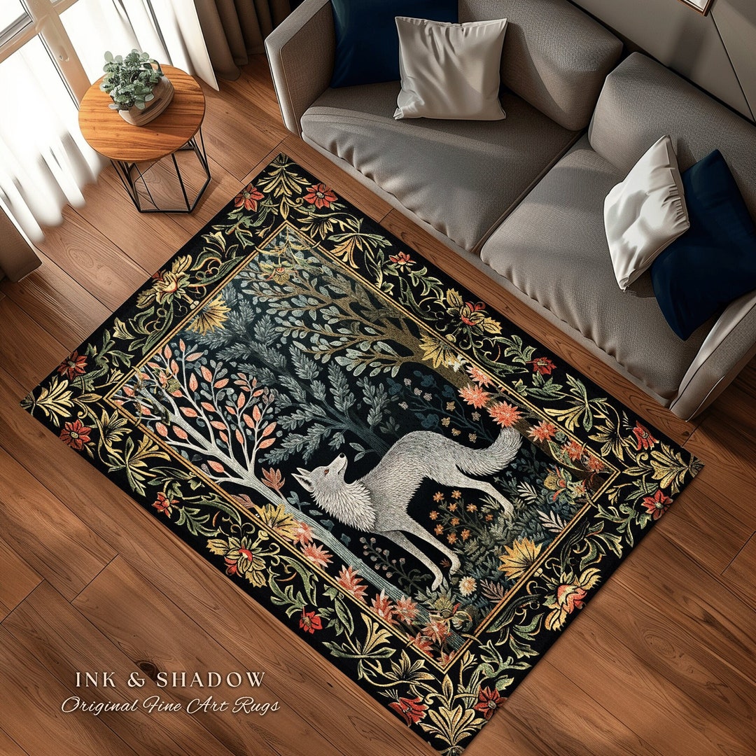 Scandinavian Wolf Rug Woodland Theme Room Decor William Morris Inspired ...