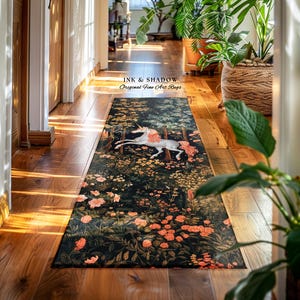 Whimsical Floral Unicorn Runner Rug Woodland Magical Folklore Aesthetic ...