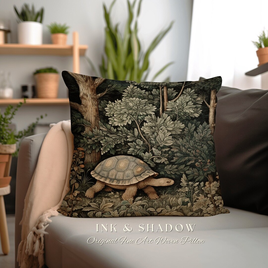 Woodland Gothic Botanical Tortoise Pillow | Whimsical Pillow William ...