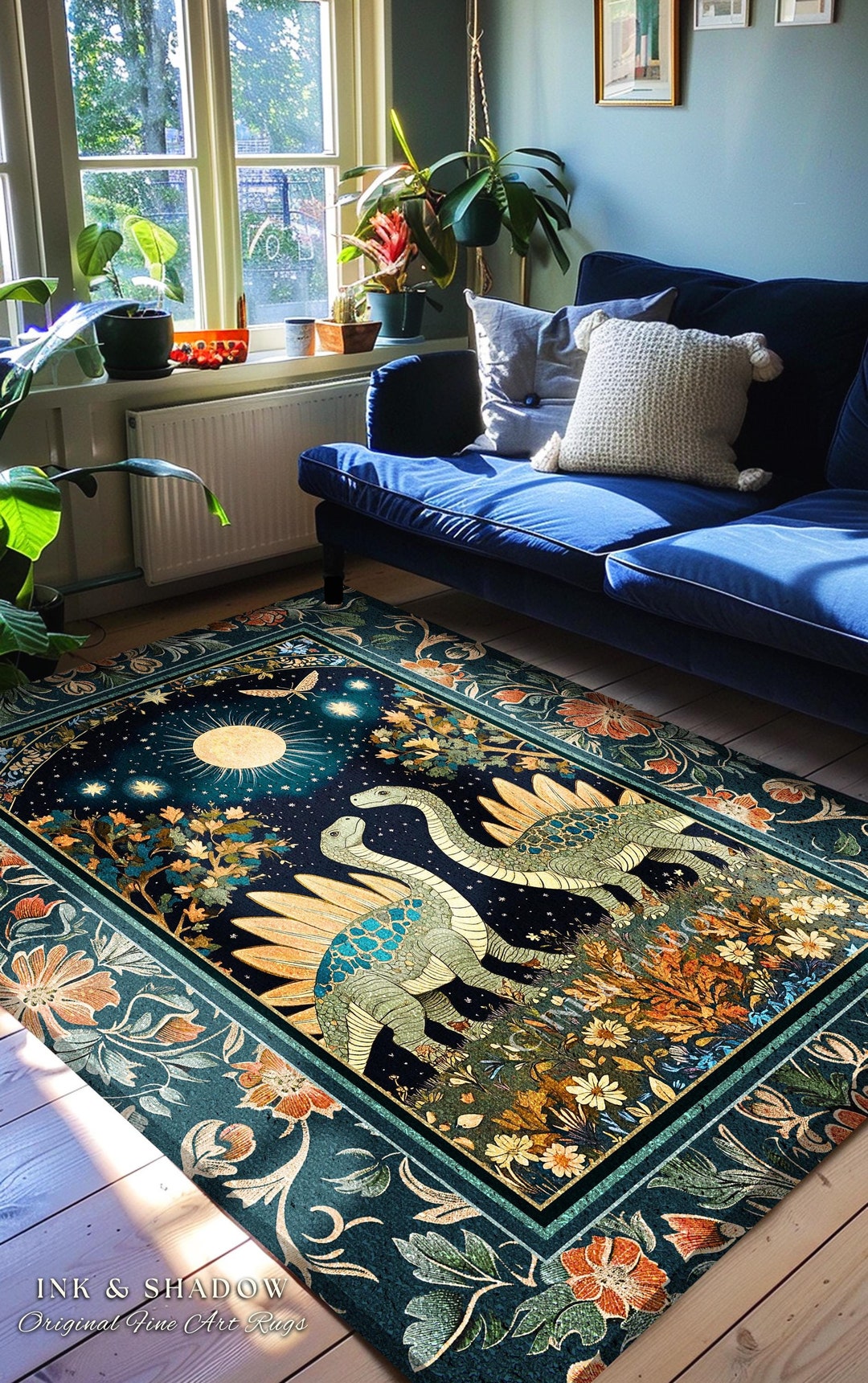Whimsical Forestcore Mystical Dinosaur Rug Starry Night Enchanted ...