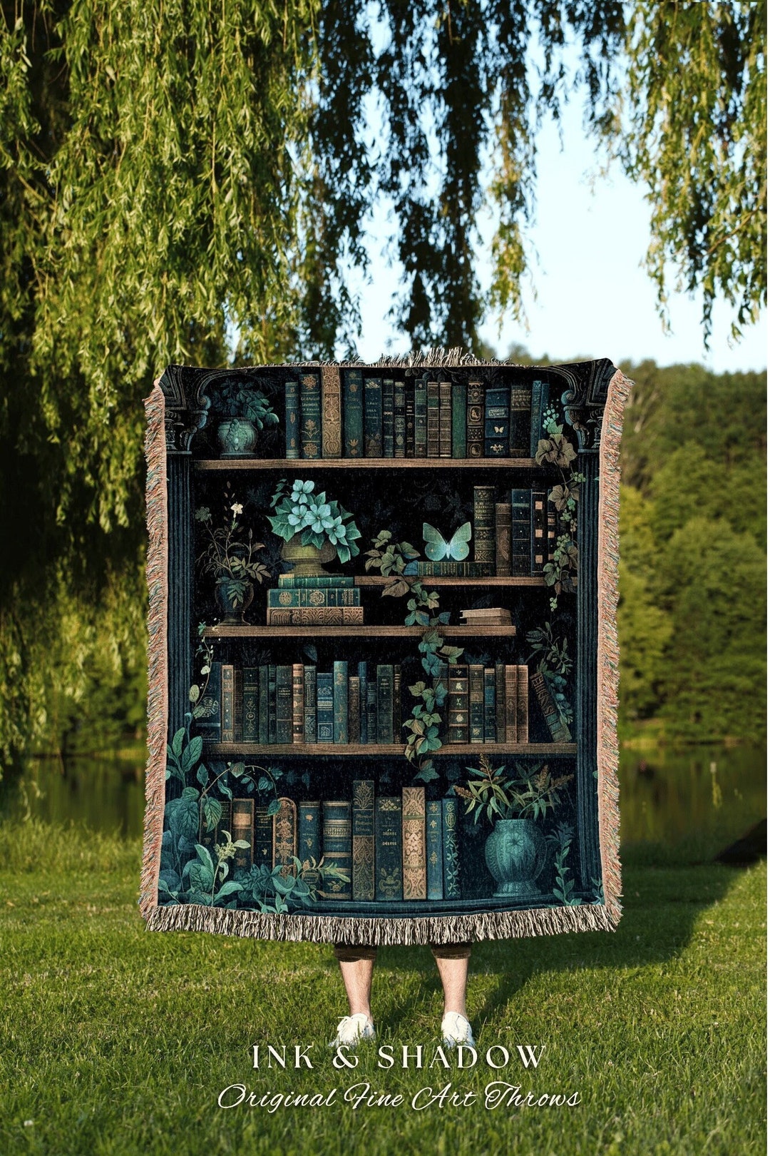 Bookshelf Woven Blanket Gothic Gift for Reading Corner Bookworm ...