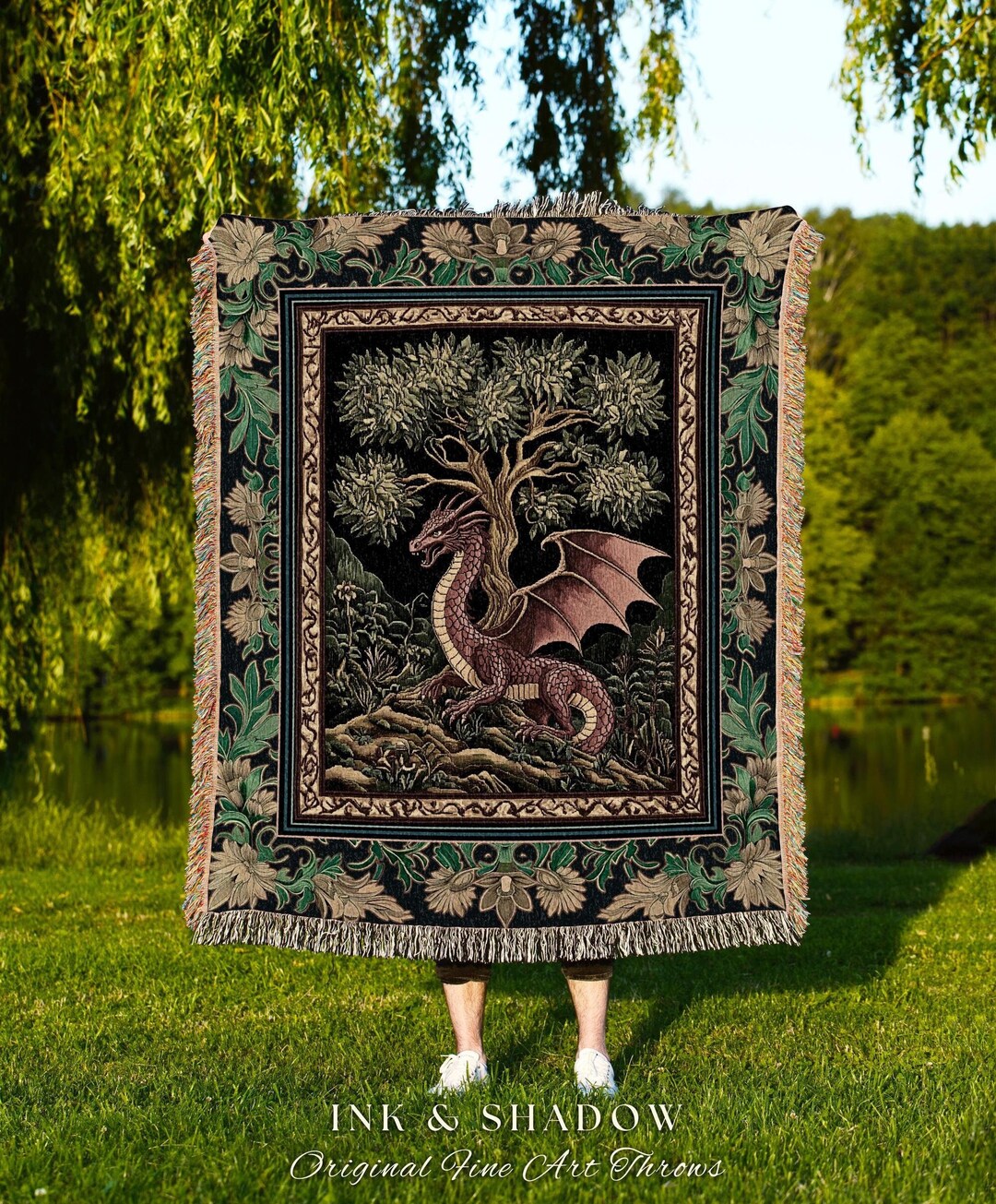 Fairytale Gothic Dragon Tapestry Woven | Whimsical Fantasy Dark ...