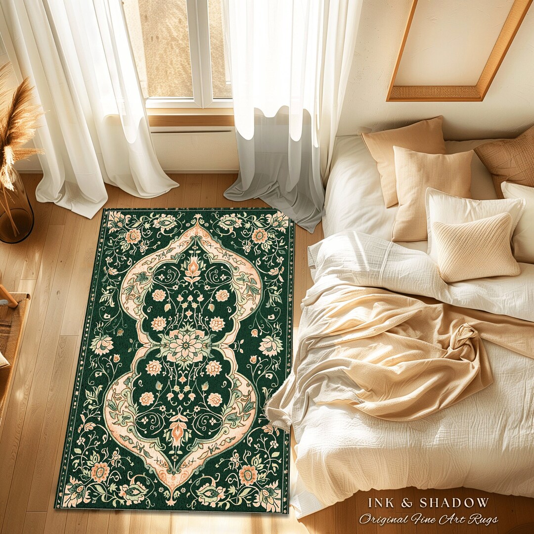 Elegant Sea Green Area Rug Classic Ornate Statement Rug With Fine ...