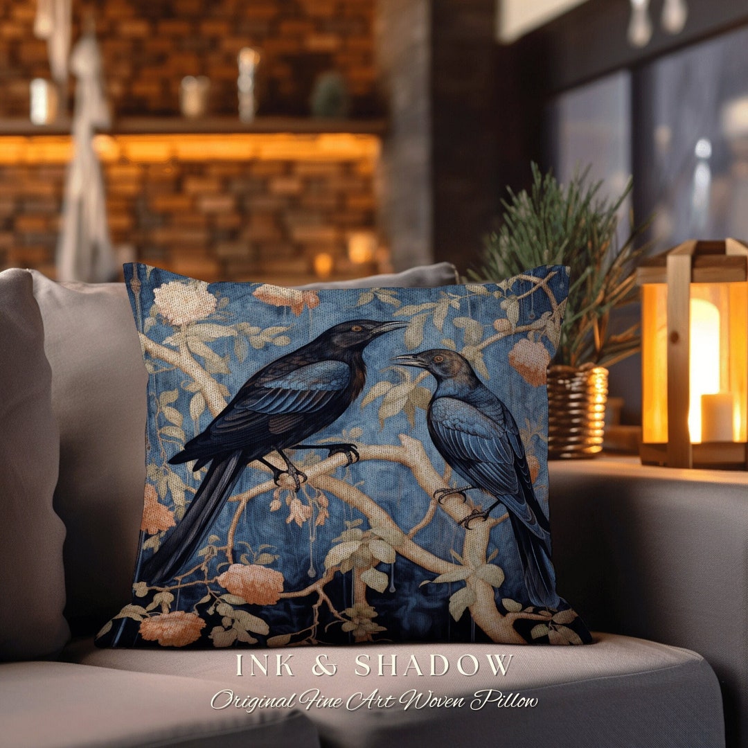 Moody Blue Crowcore Pillow | Dark Cottagecore William Morris Inspired ...