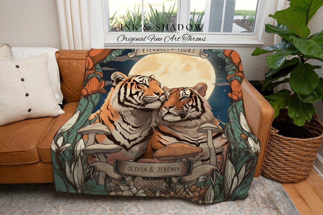 Tiger Throw Blanket Personalized Anniversary Custom Tiger Couple Woven ...