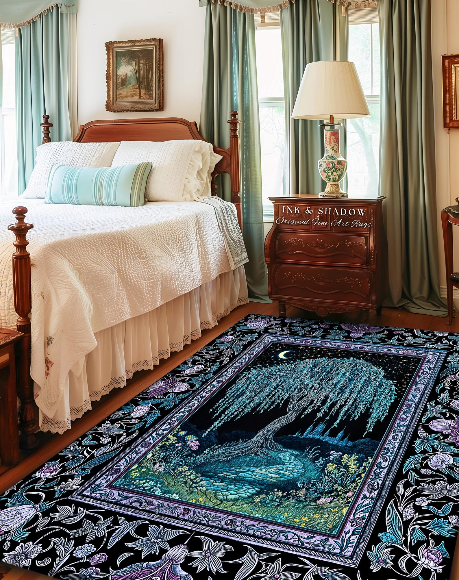 Dreamy Willow Tree Moody Area Rug | Enchanted Aesthetic Celestial ...