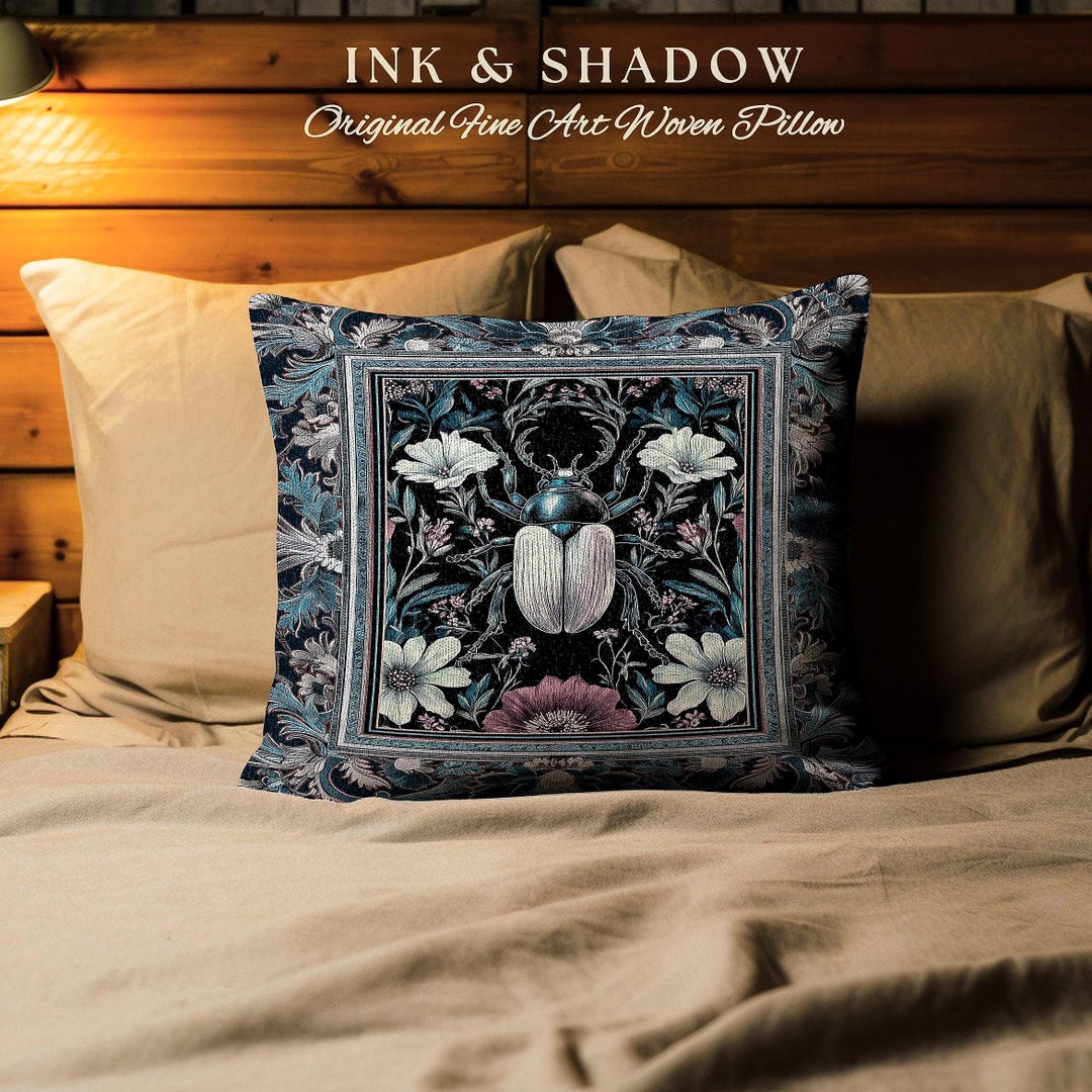 Victorian Gothic Scarab Beetle Pillow Enchanted Dark Botanical ...