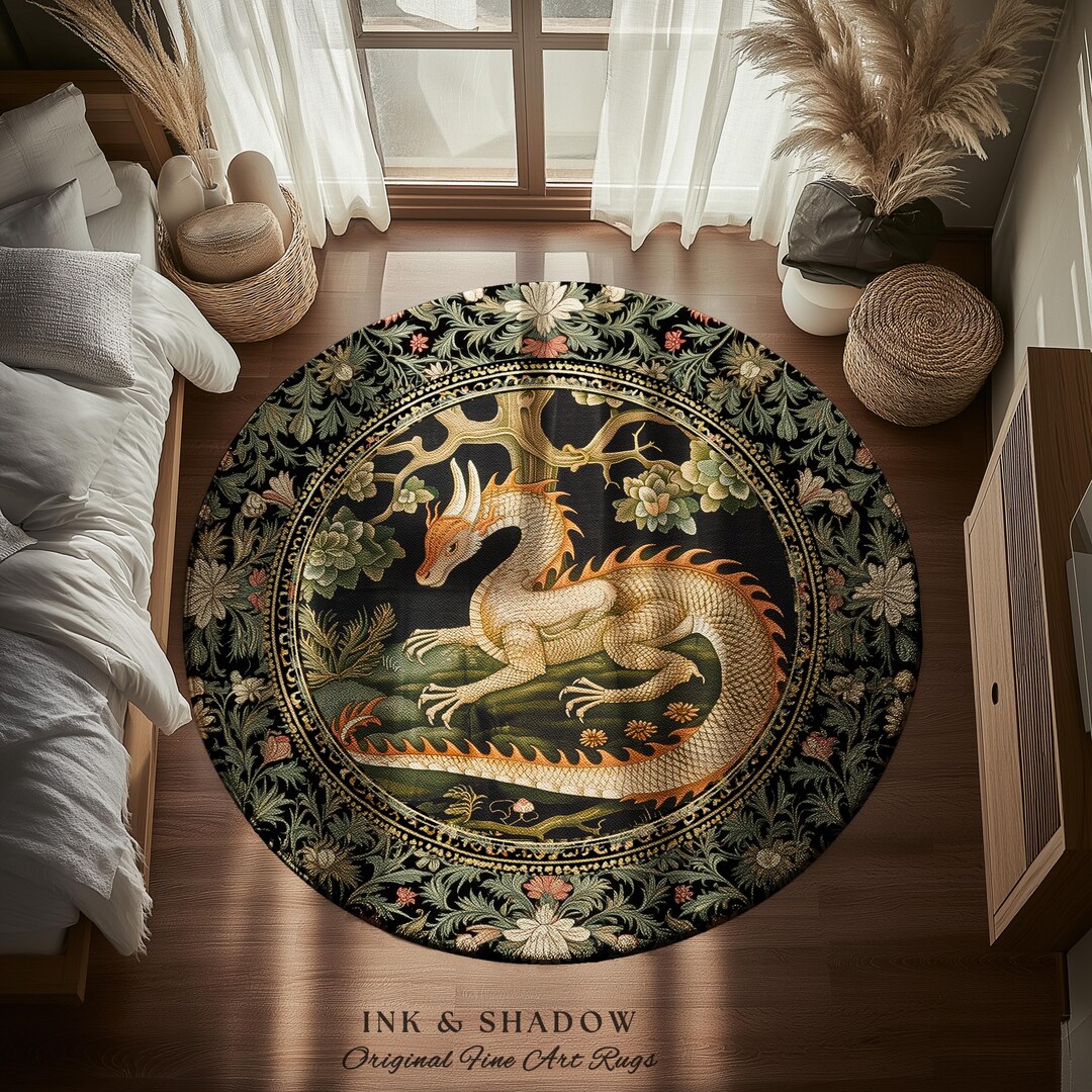 Enchanted Woods Round Dragon Rug | Medieval Aesthetic Fairytale Nursery ...