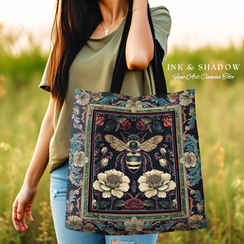 Queen Bee Victorian Gothic Floral Honeybee Bag Vintage Dark Botanical ...