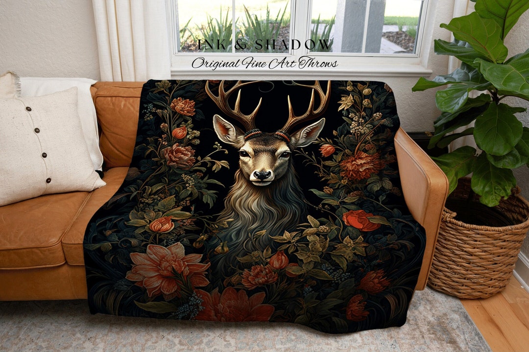 Woodland Gothic Deer Blanket Folk Art Blanket Woven Tapestry - Etsy