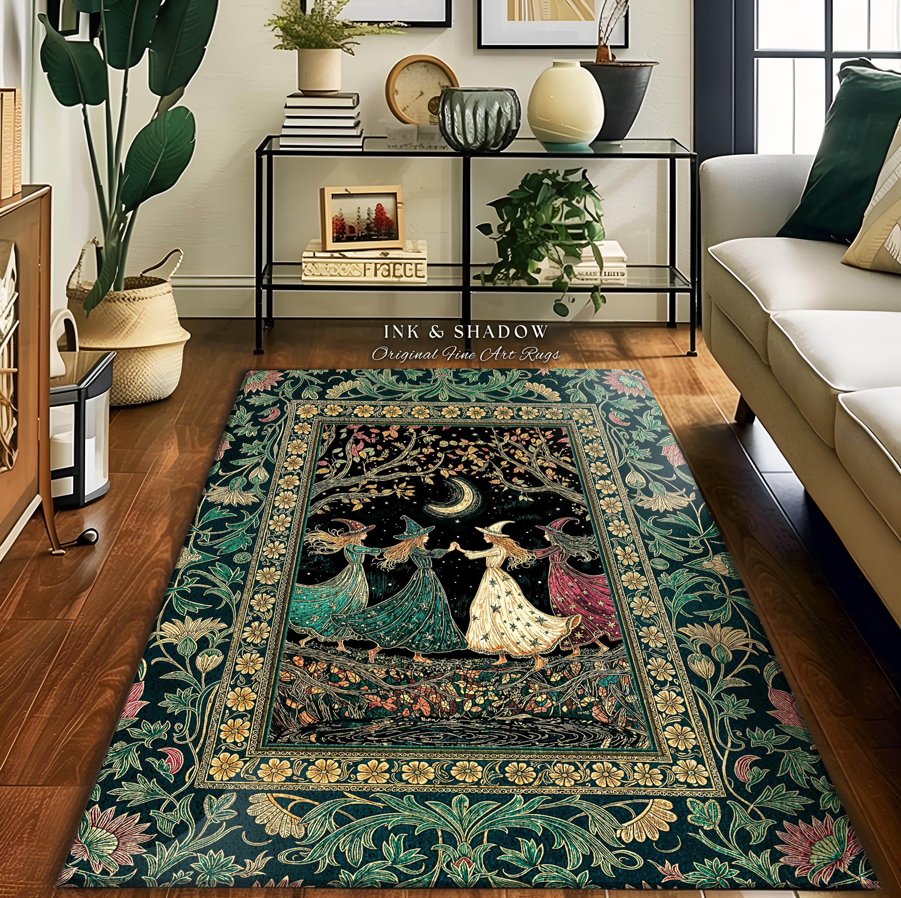 Whimsical Witch Sisterhood Accent Rug | Dreamy Dark Witchy Coven Forest ...