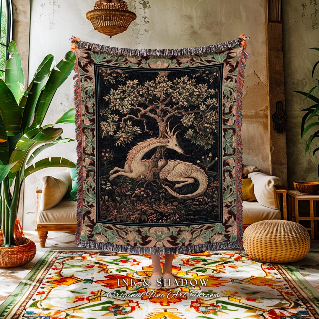 Renaissance Dragon Blanket Forestcore Victorian Gothic Charm, Antique ...