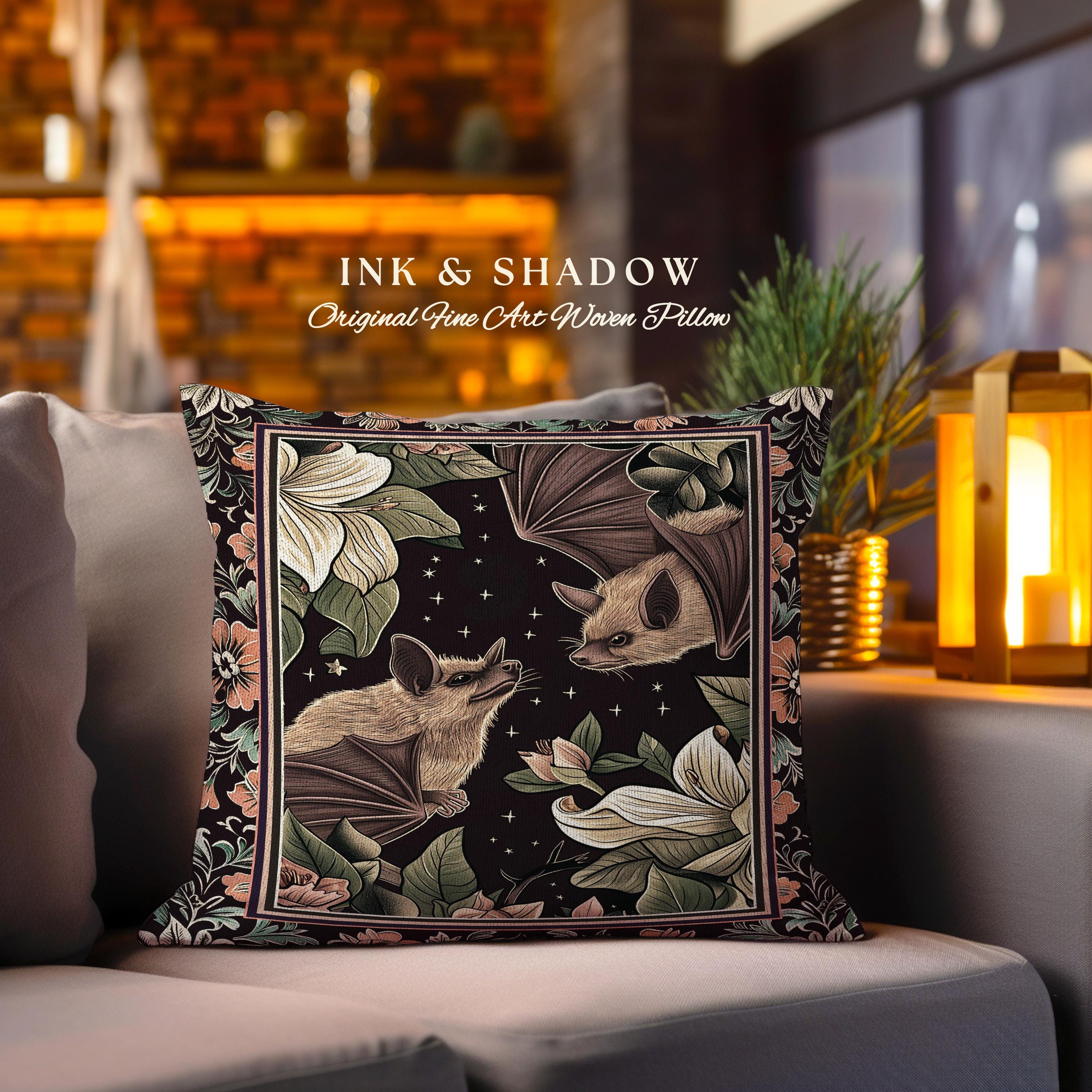 Vintage Aesthetic Bat Pillow Dark Cottagecore Celestial Floral Decor ...