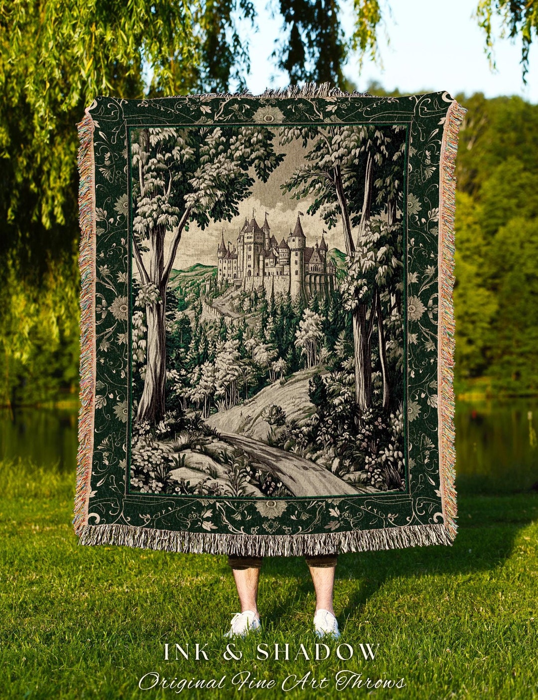 Medieval Castle Woodland Forest Tapestry Blanket Forestcore Dark ...