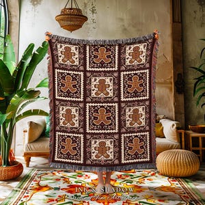 Cottage Chic Retro Farmhouse Gingerbread Throw Patchwork Folk Art ...
