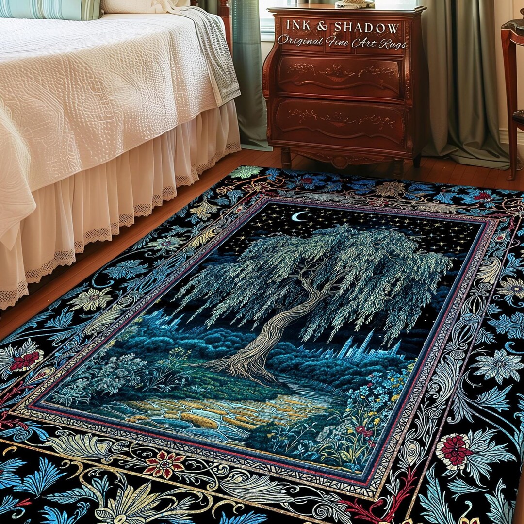 Starry Night Weeping Willow Tree Rug | Woodland Folklore Aesthetic ...