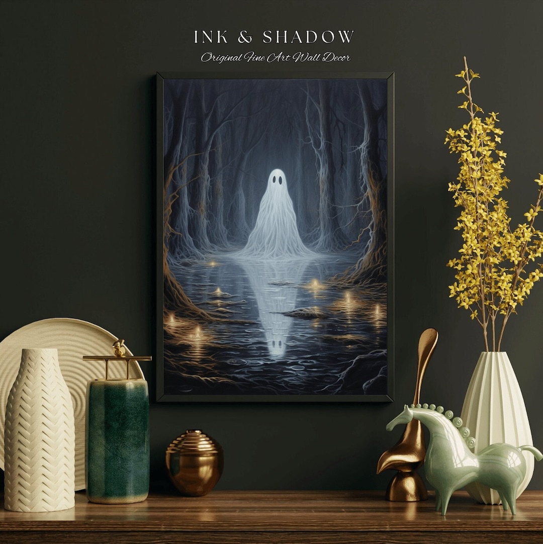 Haunted Forest Moonlit Ghost Reflection Woodland Gothic Art Print ...