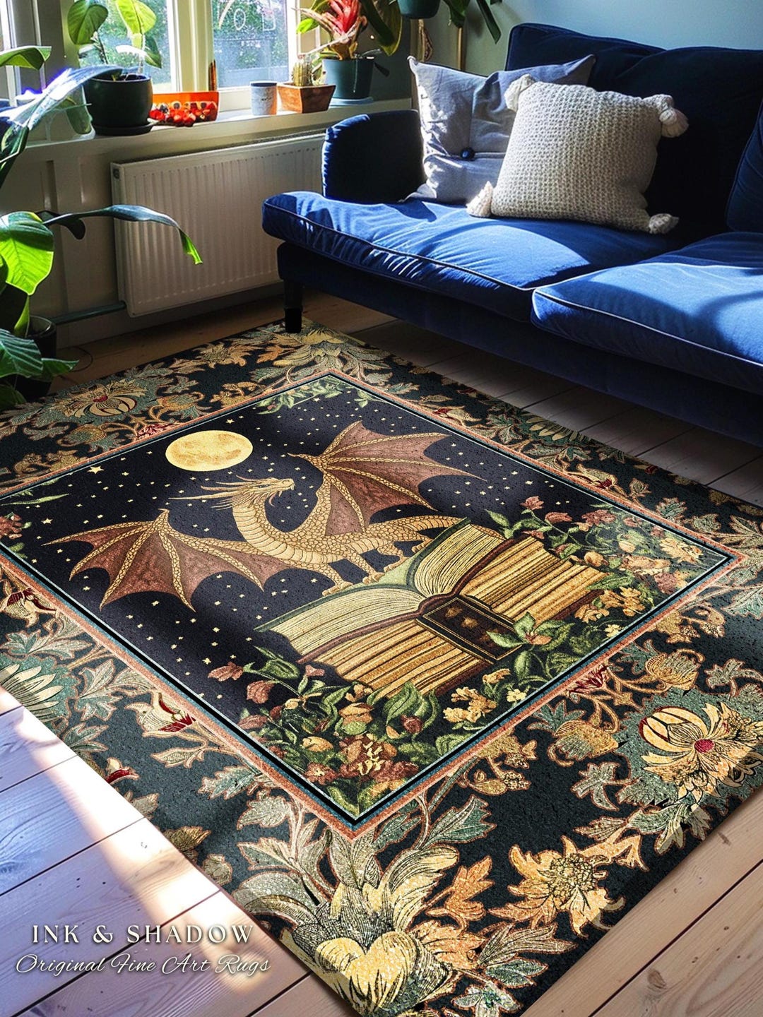 Book Nook Dragon Accent Rug | Dark Academia Magical Aesthetic Dark Rug ...
