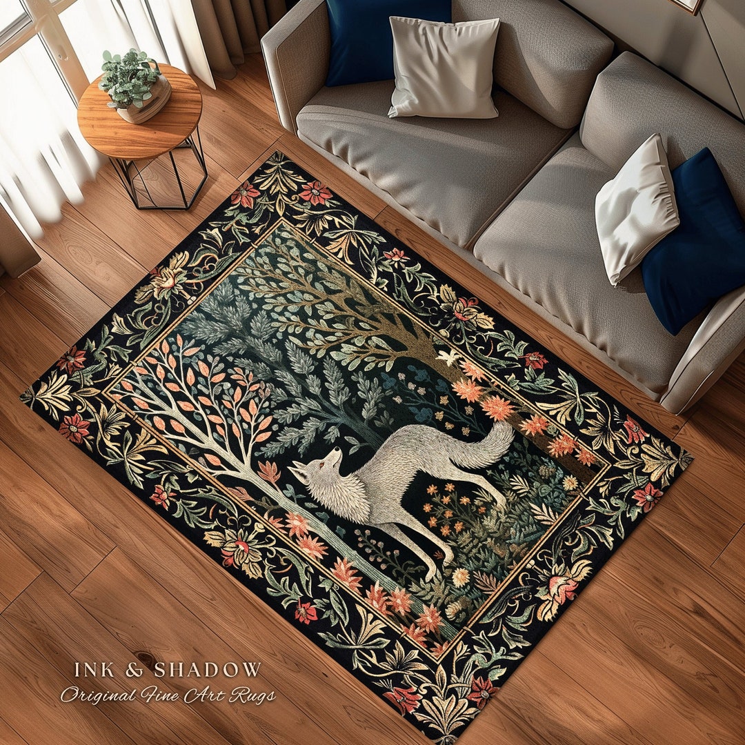 Scandinavian Wolf Rug Woodland Theme Room Decor William Morris Inspired ...
